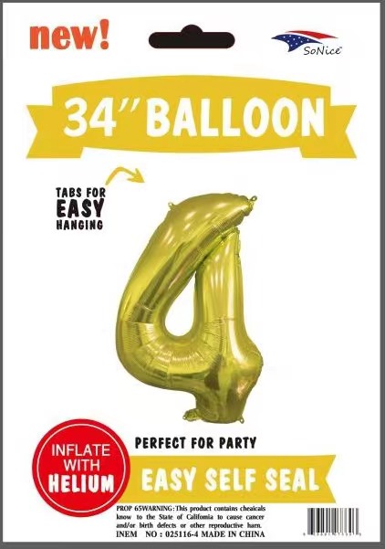 34"GOLD FOIL BALLOON NUMBER - Buy Wholesale at SoNice Party
