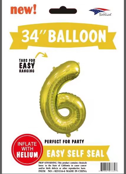 34"GOLD FOIL BALLOON NUMBER - Buy Wholesale at SoNice Party