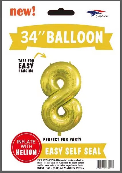34"GOLD FOIL BALLOON NUMBER - Buy Wholesale at SoNice Party