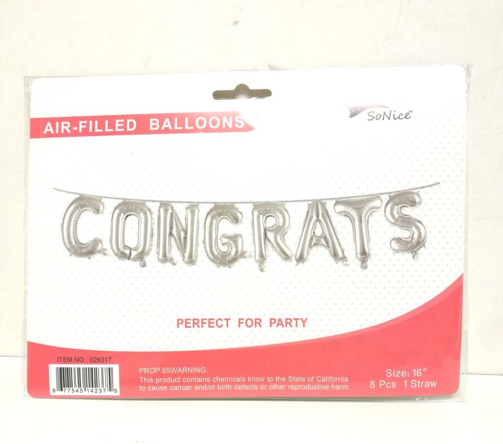Mylar Balloon Banner kit CONGRATS, silver — Buy Wholesale at SoNice Party