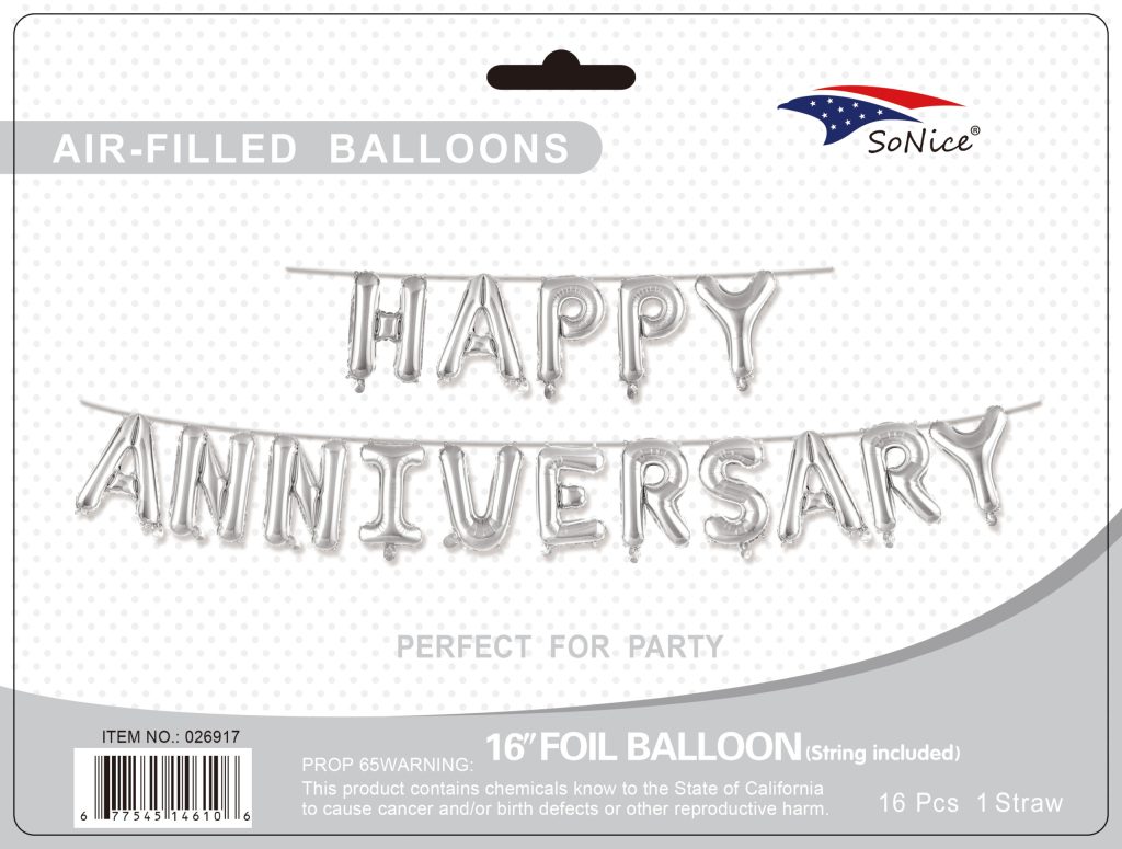 Silver Balloon Banner kit HAPPY ANNIVERSARY - Wholesale at SoNice Party