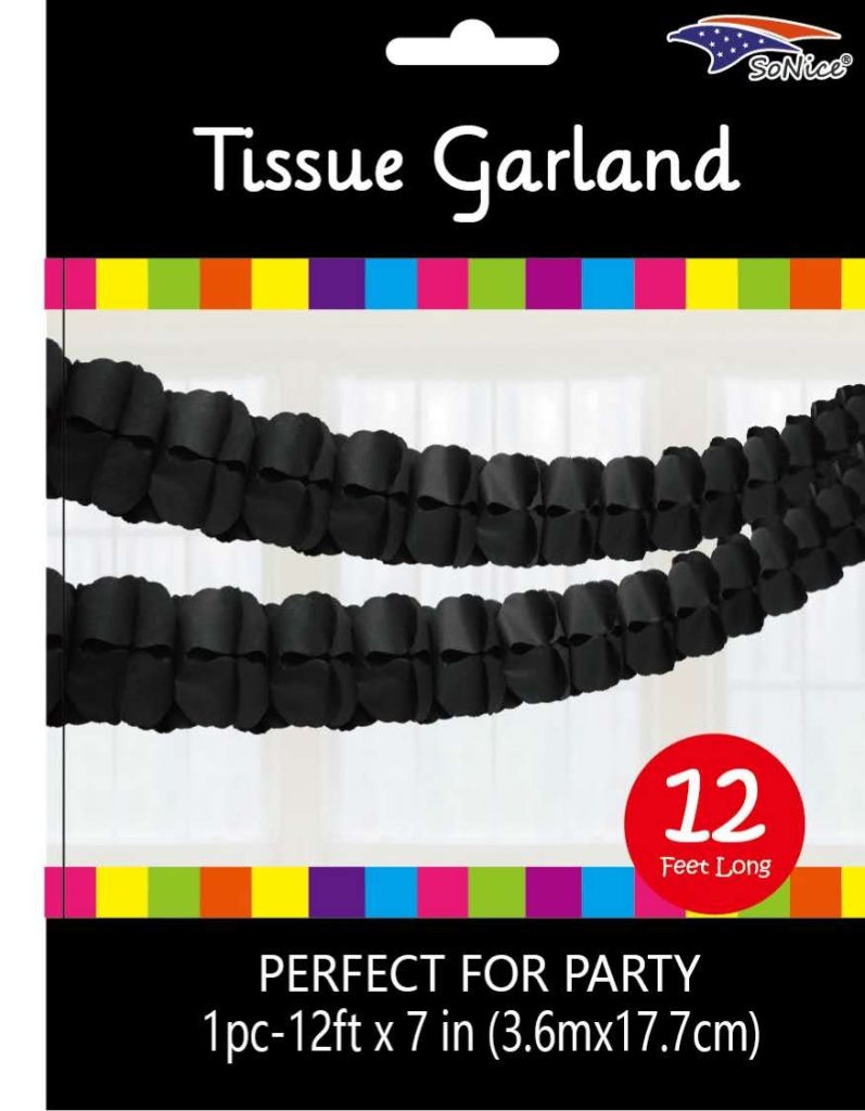 4 Leaves Tissue Garland Black | Wholesale Hanging Party Decorations
